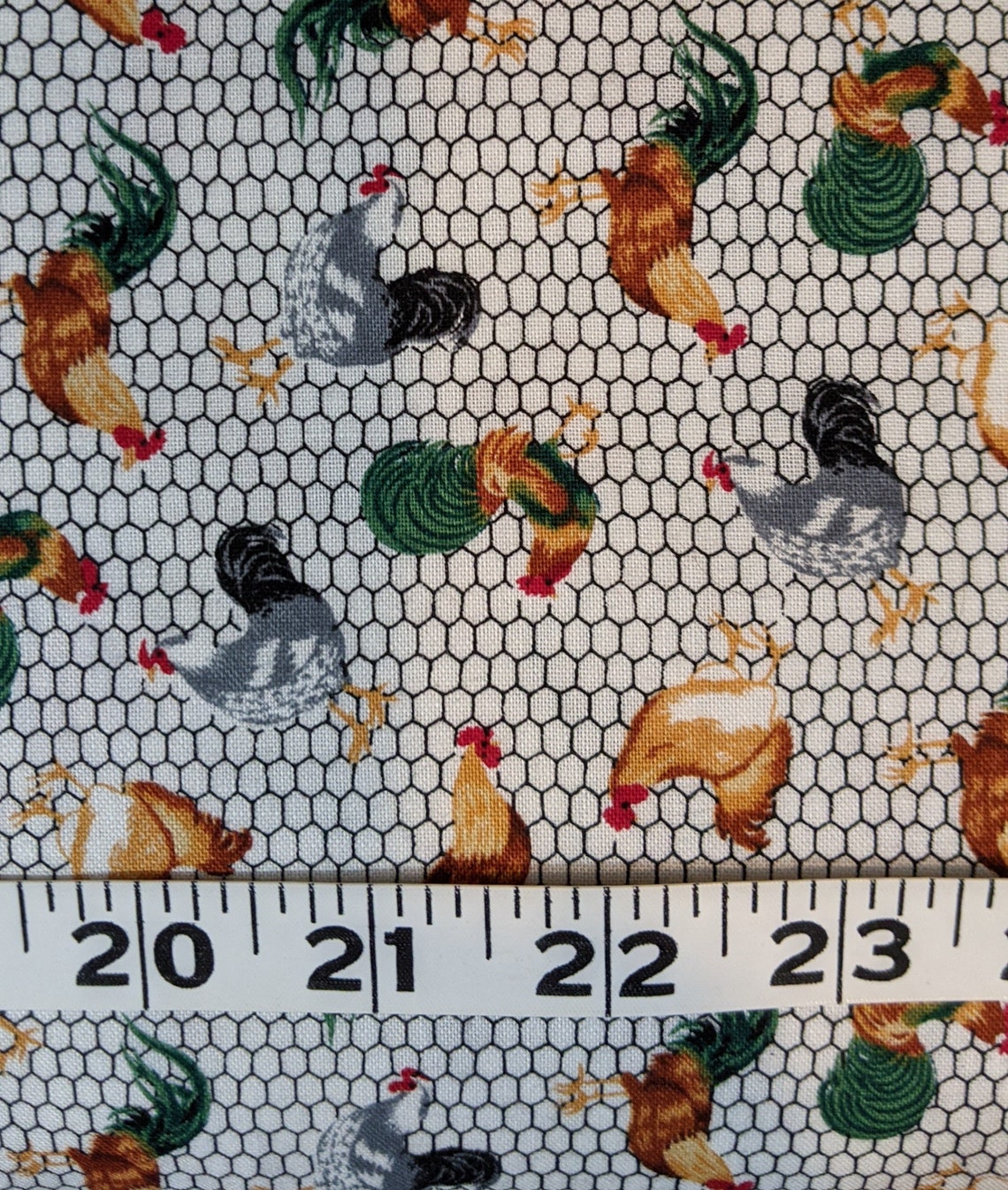 Rooster on Chicken Wire Out of Print Fabric by Karen Jarrar - Etsy Hong ...