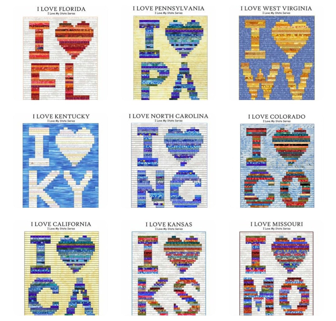 I Love My State Quilt Pattern - Choice of States - One State per ...