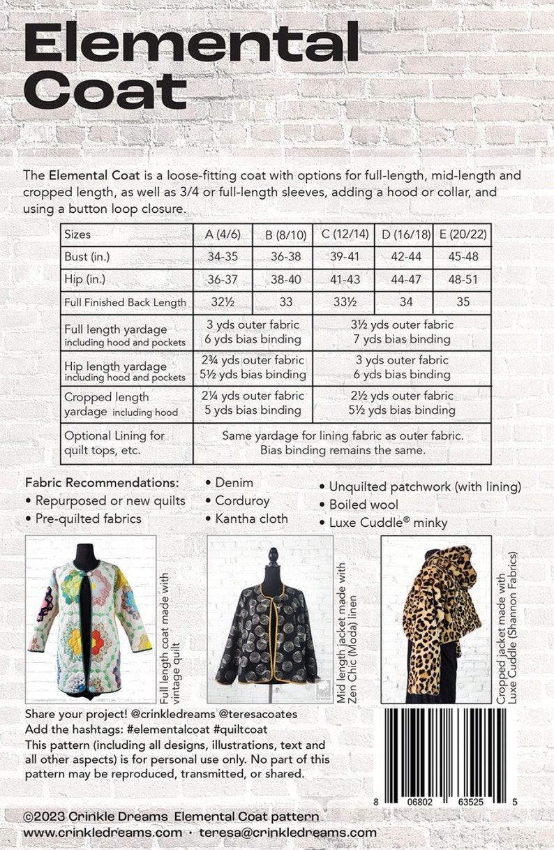 The Elemental Coat - Crinkle Dreams by Teresa Coates - Includes Sized 4 ...