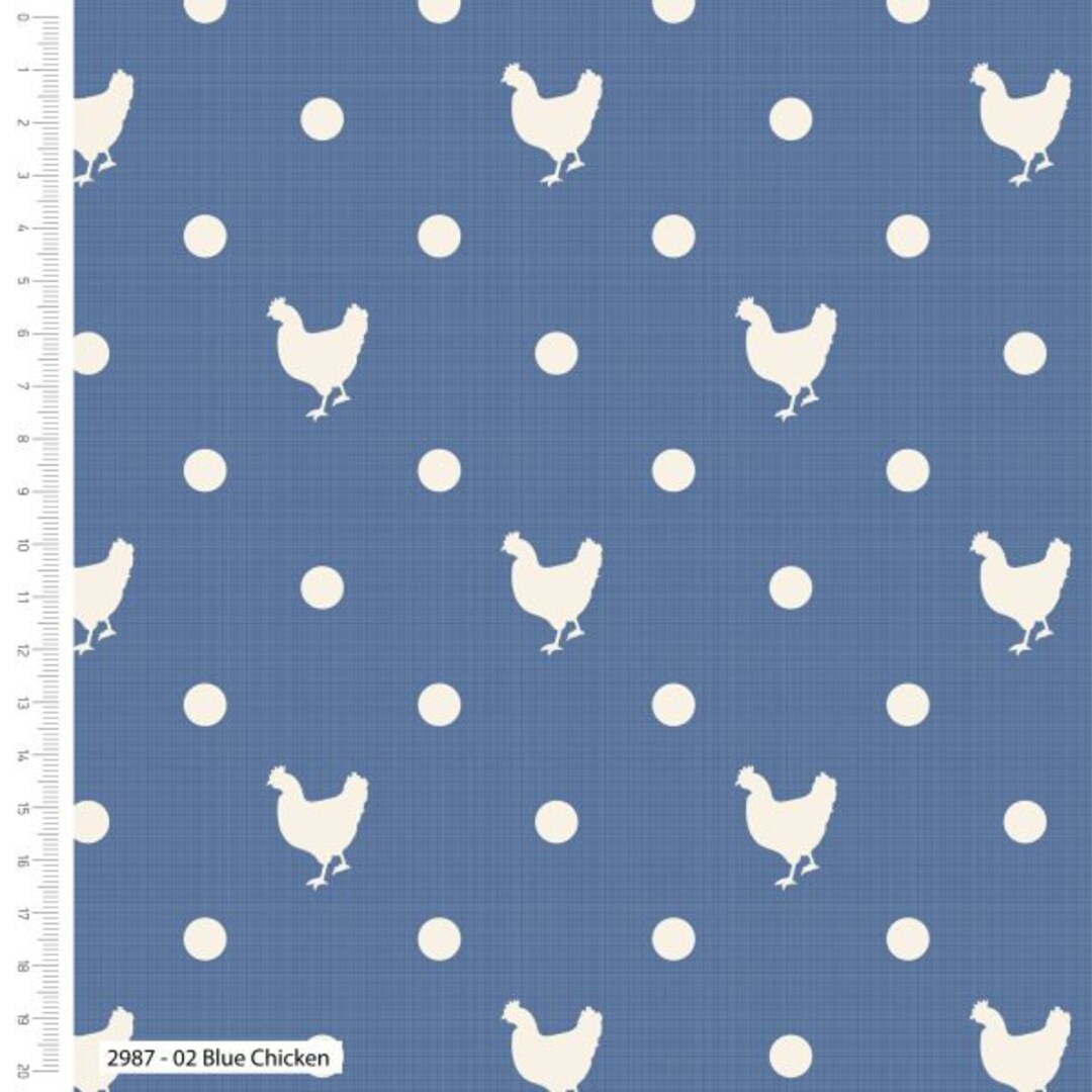 Blue Chicken - Organic Cotton by the Half Yard - Blue Skies and Nutmeg ...