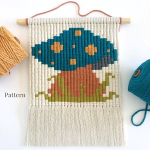 Colorful Macrame Wall Hanging Pattern, Pixel Macrame Mushroom, Modern Fiber Art Craft, Tapestry ...