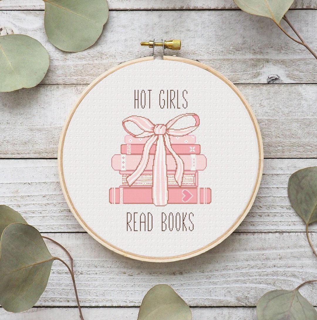 Coquette Book Stack Cross Stitch Pattern: Hot Girls Read (PDF) - Etsy