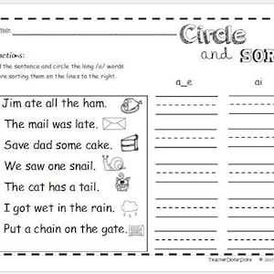 Worksheets : Long Vowel /a/ No Prep Printables - Etsy