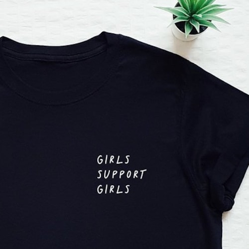 Girls Support Girls Shirt Feminist Pocket Print T-shirt - Etsy