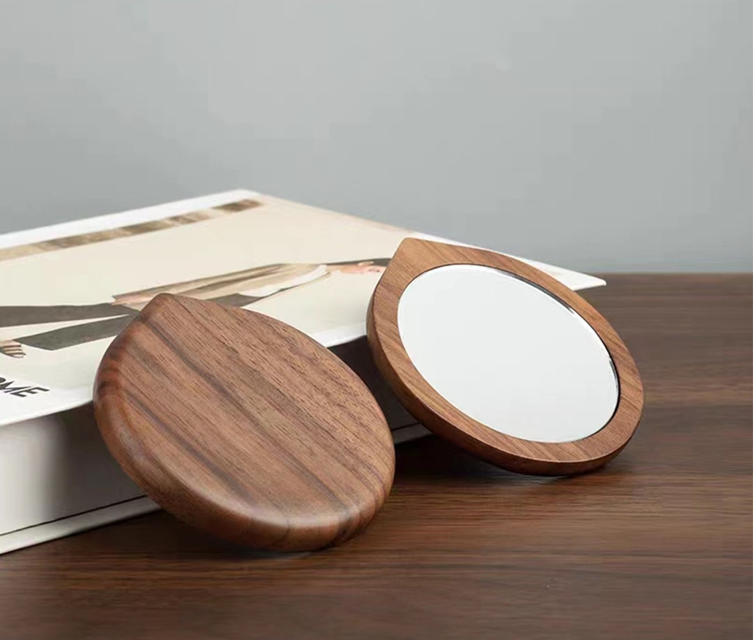 Personalized Handheld Wooden Mirror, Custom Heart Shaped Walnut Mirror ...