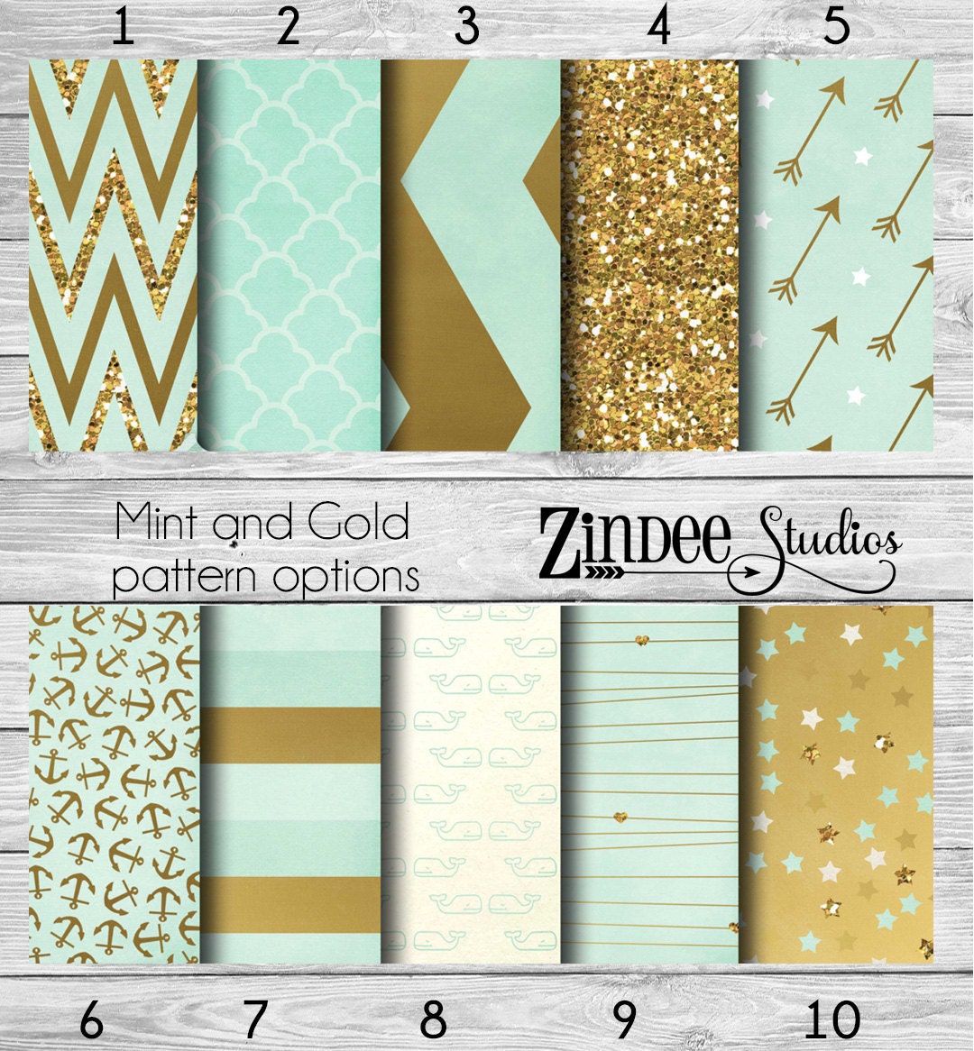 Mint and Gold Pattern Vinyl HEAT TRANSFER or ADHESIVE Printed Vinyl ...