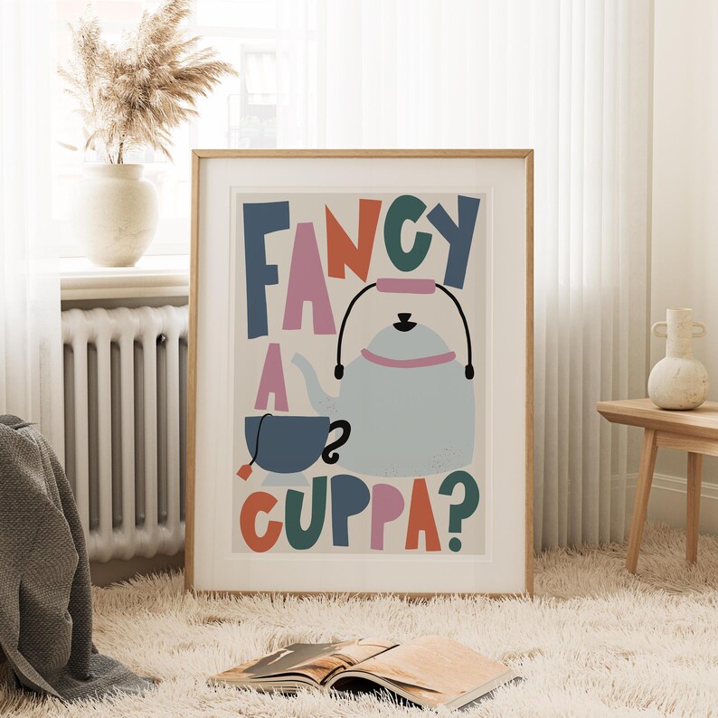 Retro Fancy A Cuppa Kitchen Print, Cute Retro Tea Print, Gift for ...