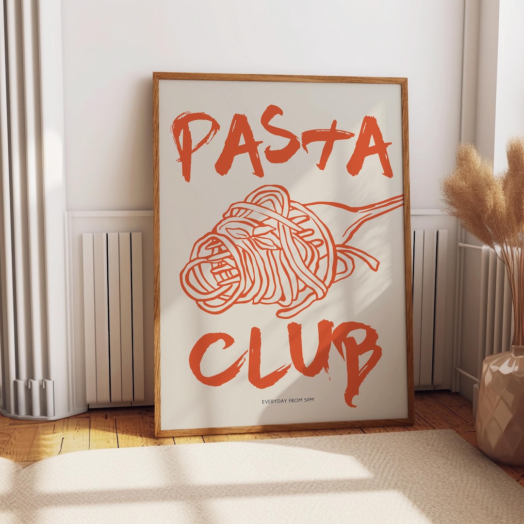 Pasta Club Print, Pasta Club Poster, Modern Dinning Room Art, Pasta ...