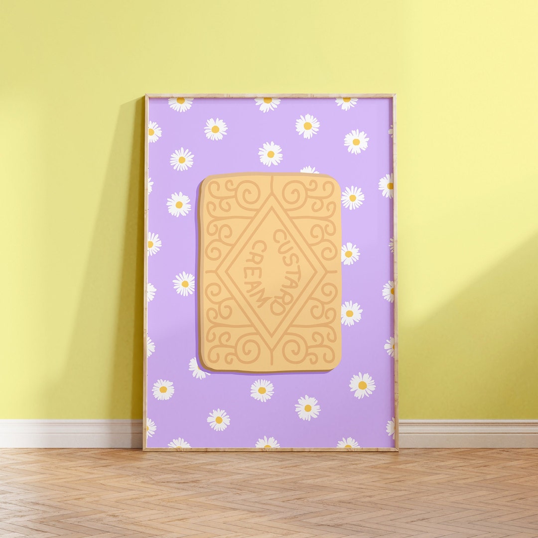 Custard Cream Biscuit Wall Art Print, Text Kitchen Wall Art Poster, Art ...