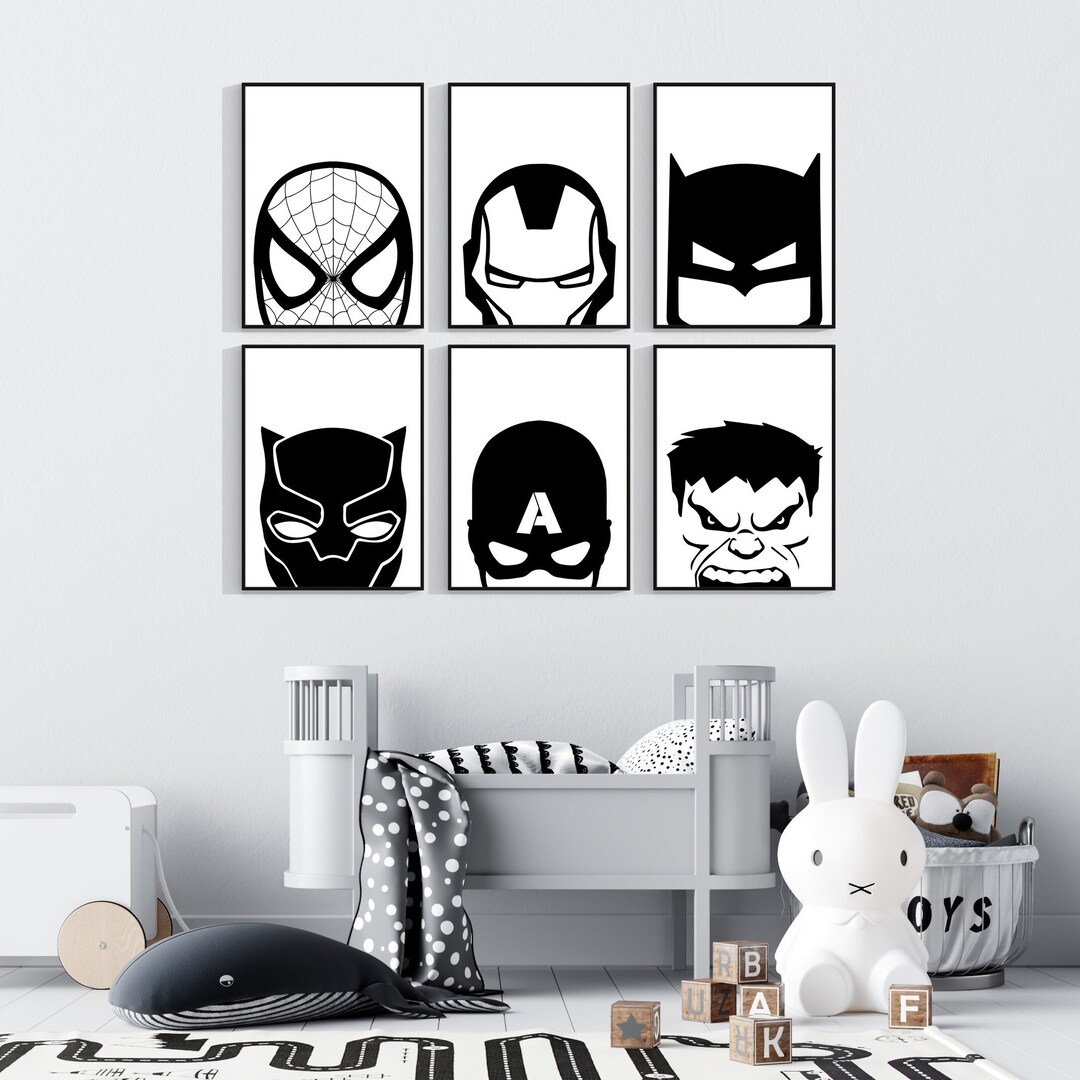 Superhero Wall Print, Superhero Poster, Superhero Wall Art, Monochrome ...