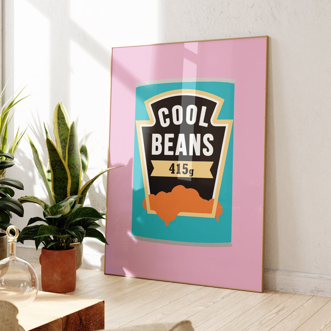 Cool Beans Kitchen Print Design in Pink, Funny Home Wall Art, Home ...
