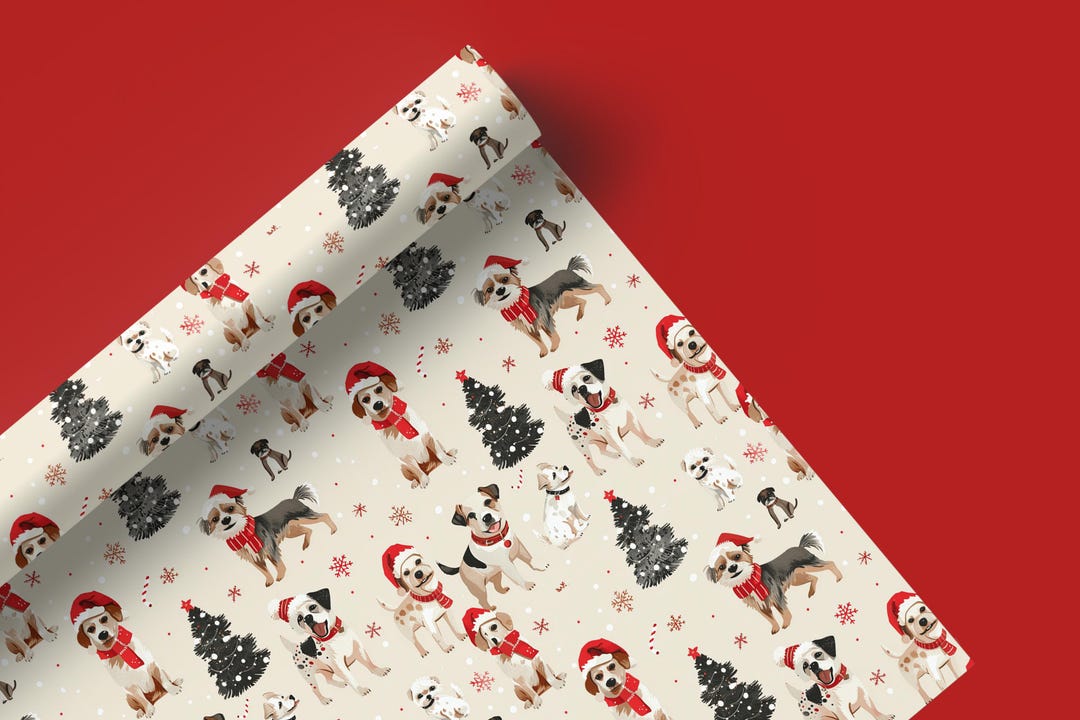 Dog Christmas Gift Wrapping Paper, Dog Christmas Paper, Dog Xmas Gift ...