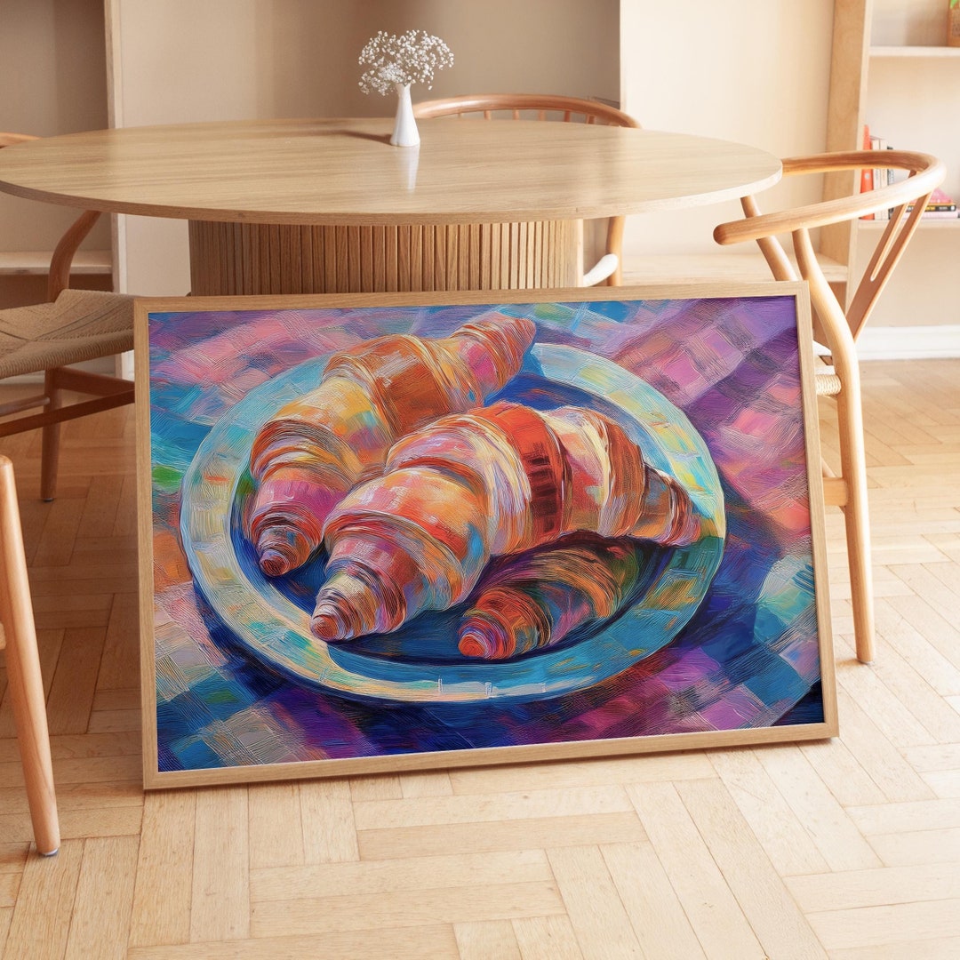 Blue Croissant Print, Contemporary Wall Decor, Food Poster Print ...