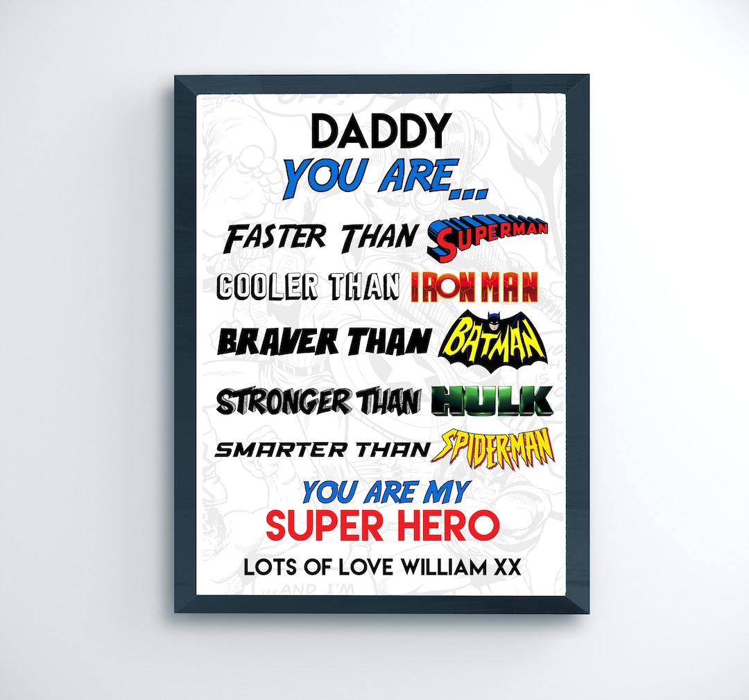 Personalised Superhero Dad Gift, Fathers Day Gift, Dad Birthday Gift ...