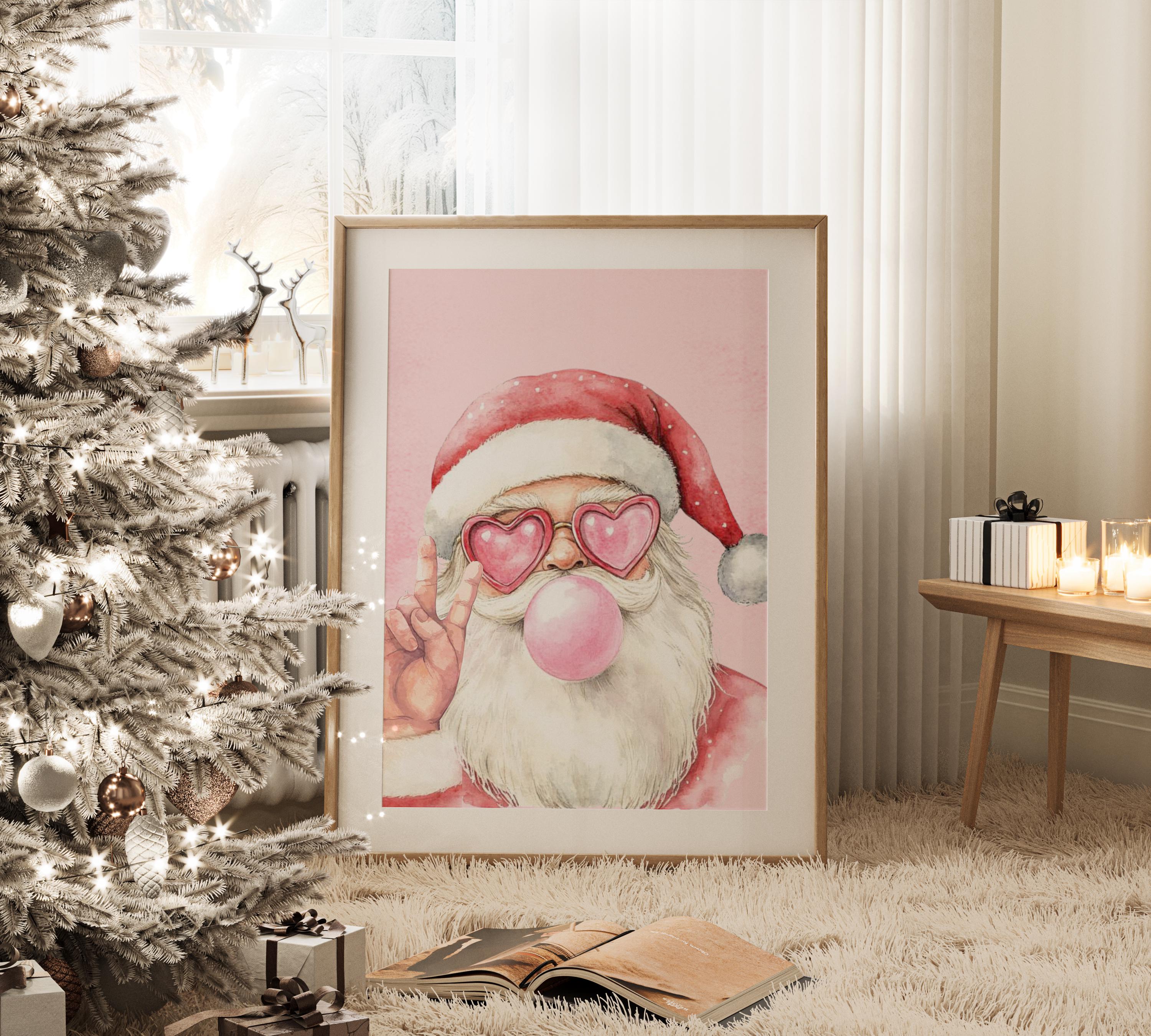 Pink Retro Santa Claus Bubble Gum Peace Art Print, Vintage Retro ...