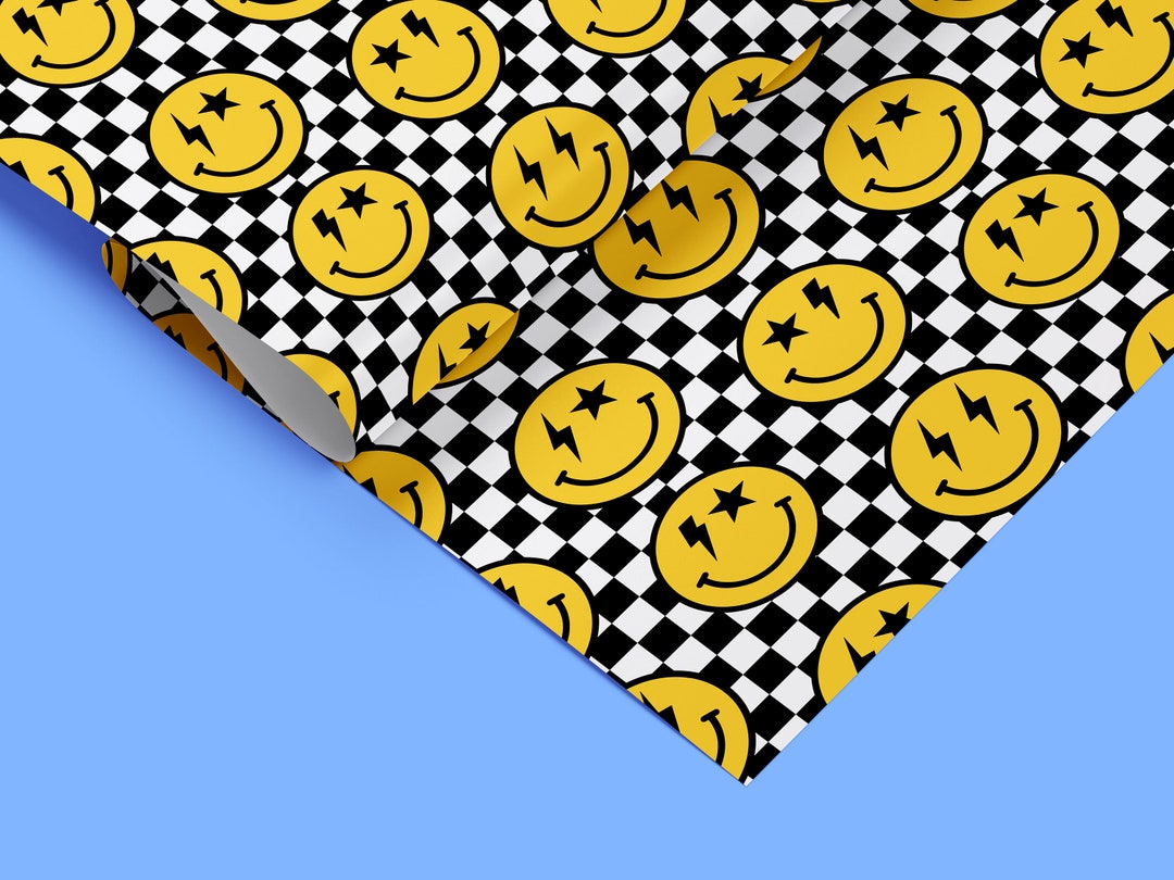 Retro Smiley Face Wrapping Paper, Holiday Gift Wrap, Happy Face Gift ...