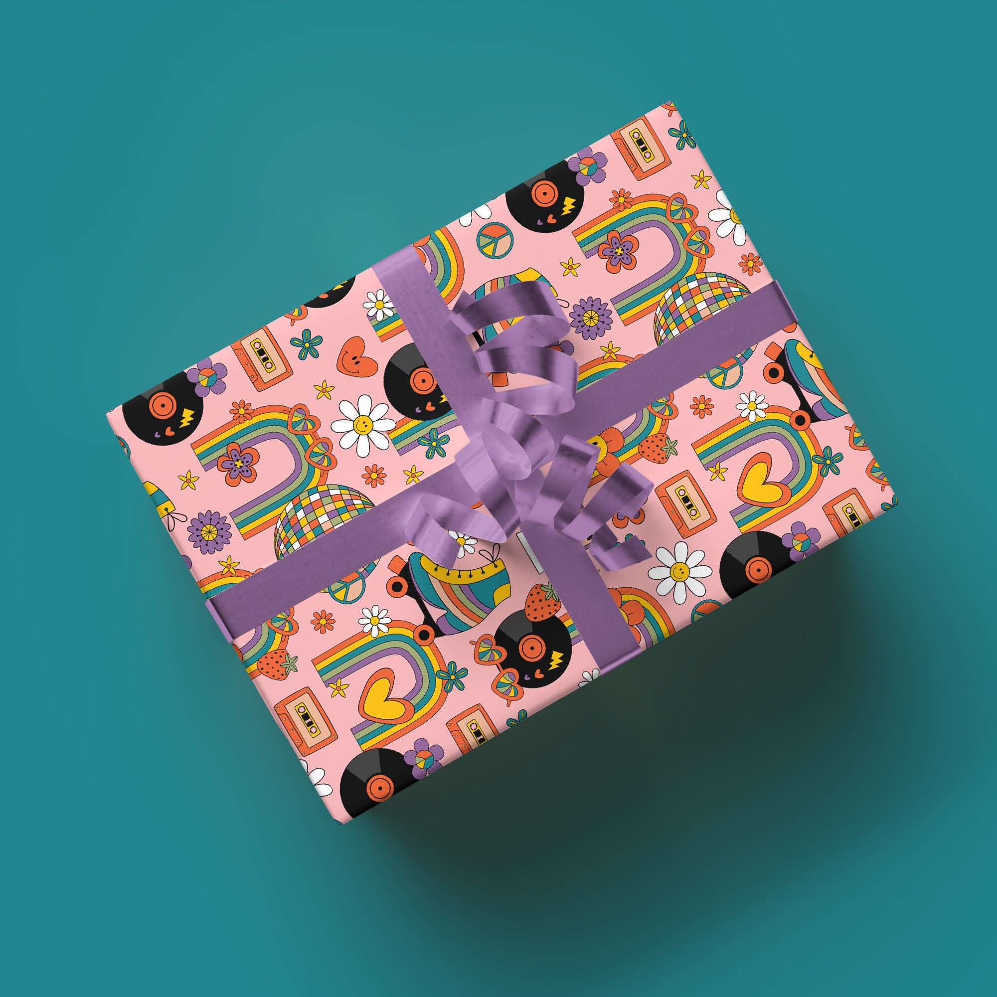Groovy Rollerskate Disco Wrapping Paper, Holiday Gift Wrap, Retro 70s ...
