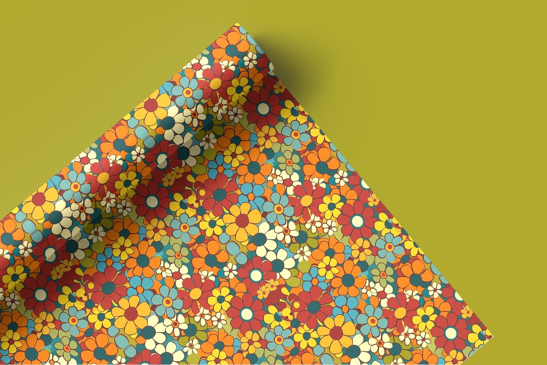 Retro Vintage Floral Pattern Wrapping Paper - Retro Floral Gift Wrap ...