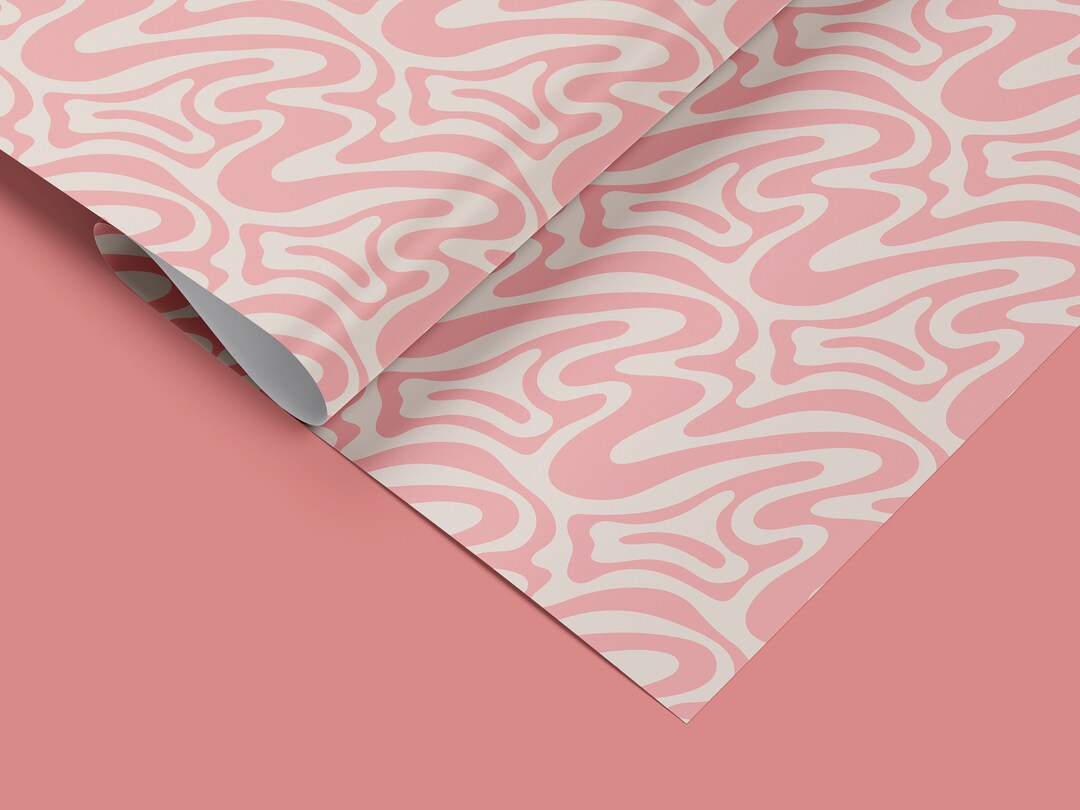 Pink Wave Print Pattern Wrapping Paper, Holiday Gift Wrap, Cute Print ...