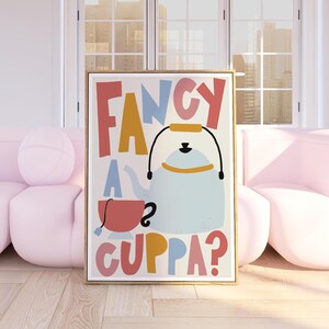 Retro Fancy A Cuppa Kitchen Print, Cute Retro Tea Print, Gift for ...