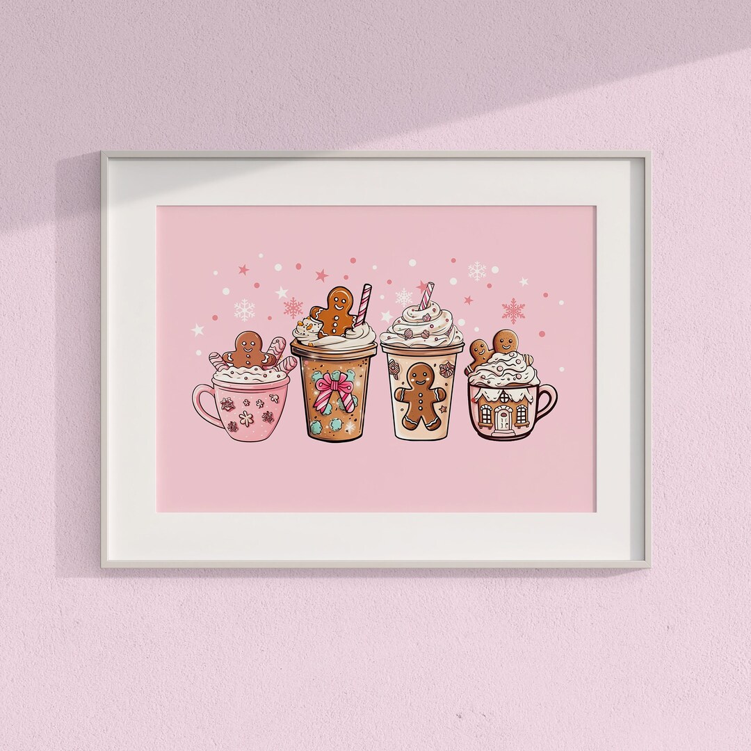 Pink Christmas Art Print, Retro Christmas Wall Art Pink Christmas Decor ...