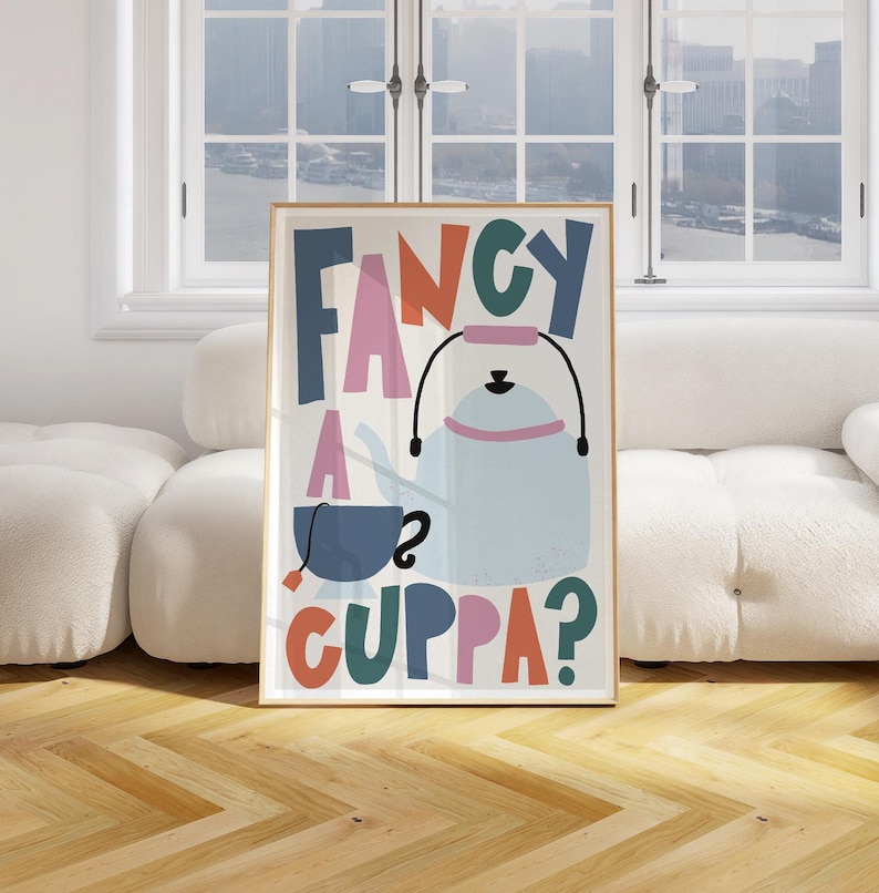 Retro Fancy A Cuppa Kitchen Print, Cute Retro Tea Print, Gift for ...