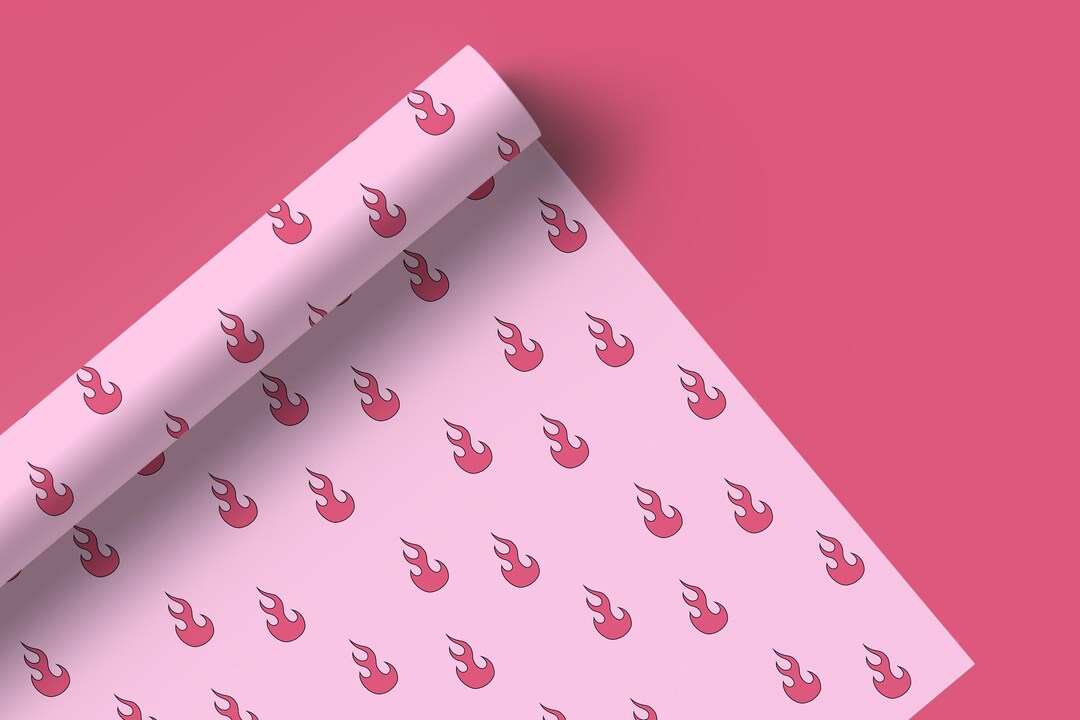 Retro Pink Fire Wrapping Paper, Holiday Gift Wrap, Retro 70s 80s 90s ...