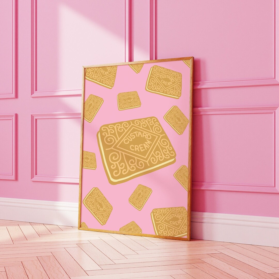 Custard Cream Biscuit Wall Art Print, Kitchen Wall Art Poster, Cute ...