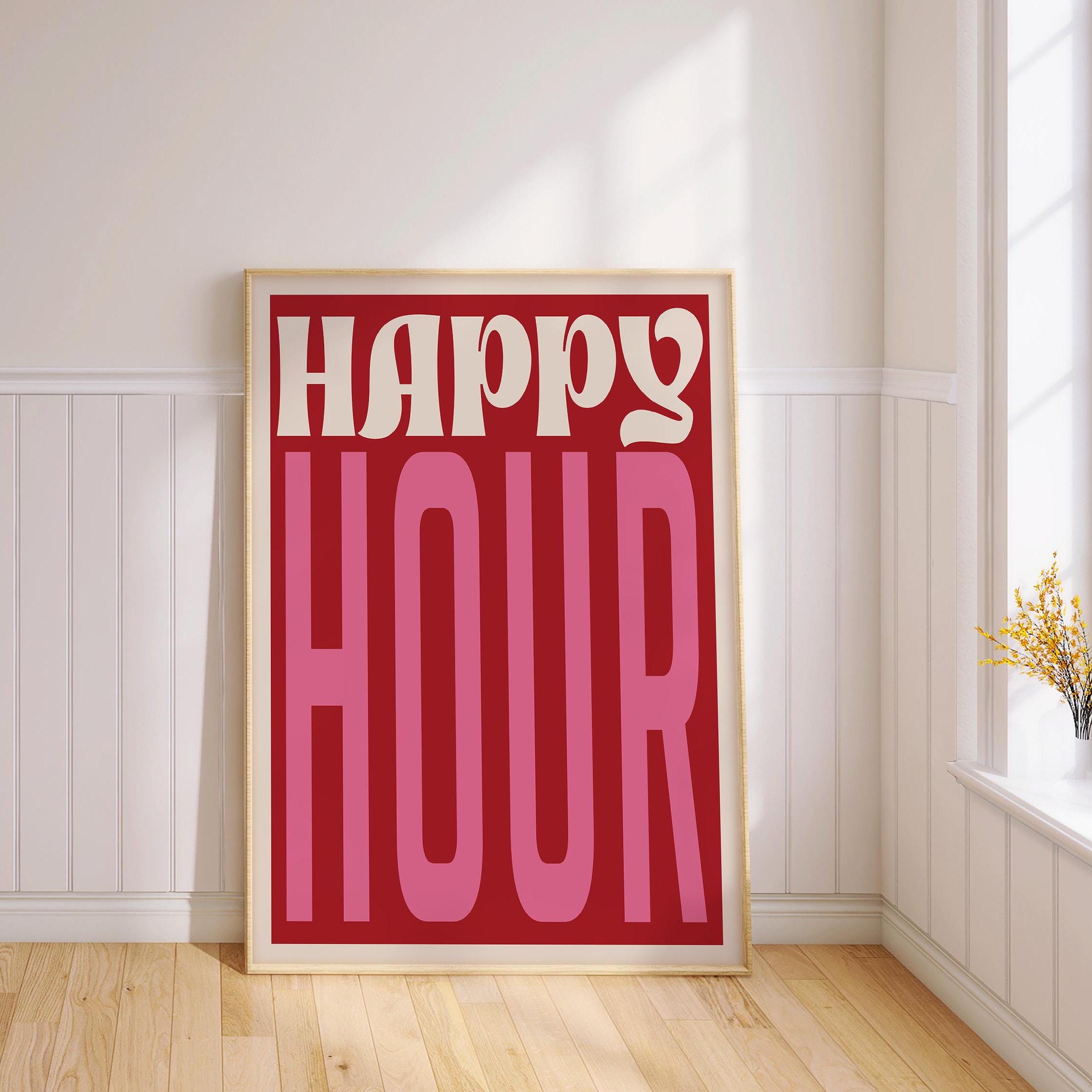 Happy Hour Poster, Bar Art, Cocktails Print, Aesthetic Trendy Wall ...
