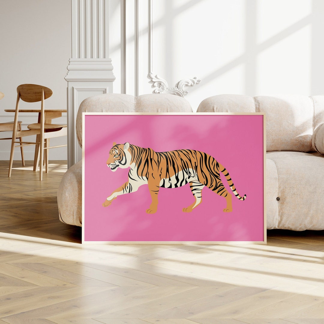 Pink Orange Tiger Print, Preppy Room Decor, Preppy Tiger Poster, Boho ...