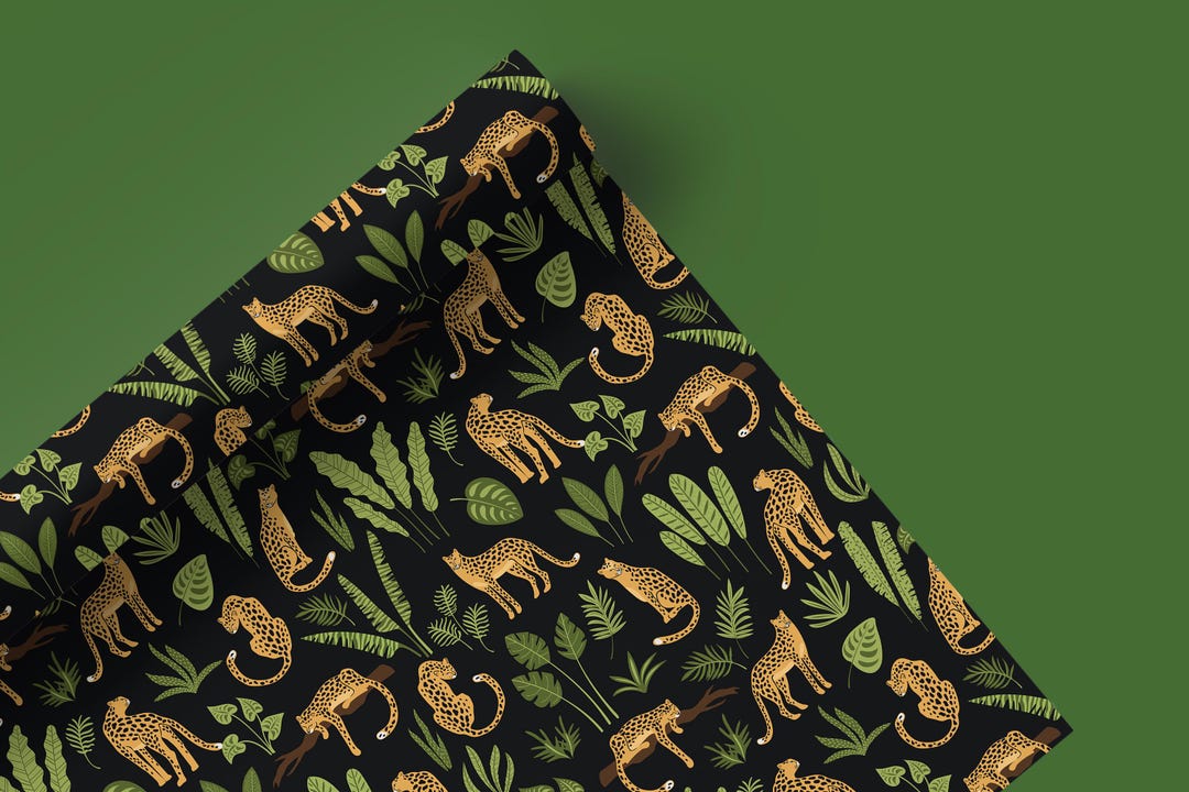 Leopard Cheetah Leaf Wrapping Paper, Holiday Gift Wrap, Leopard Gift ...