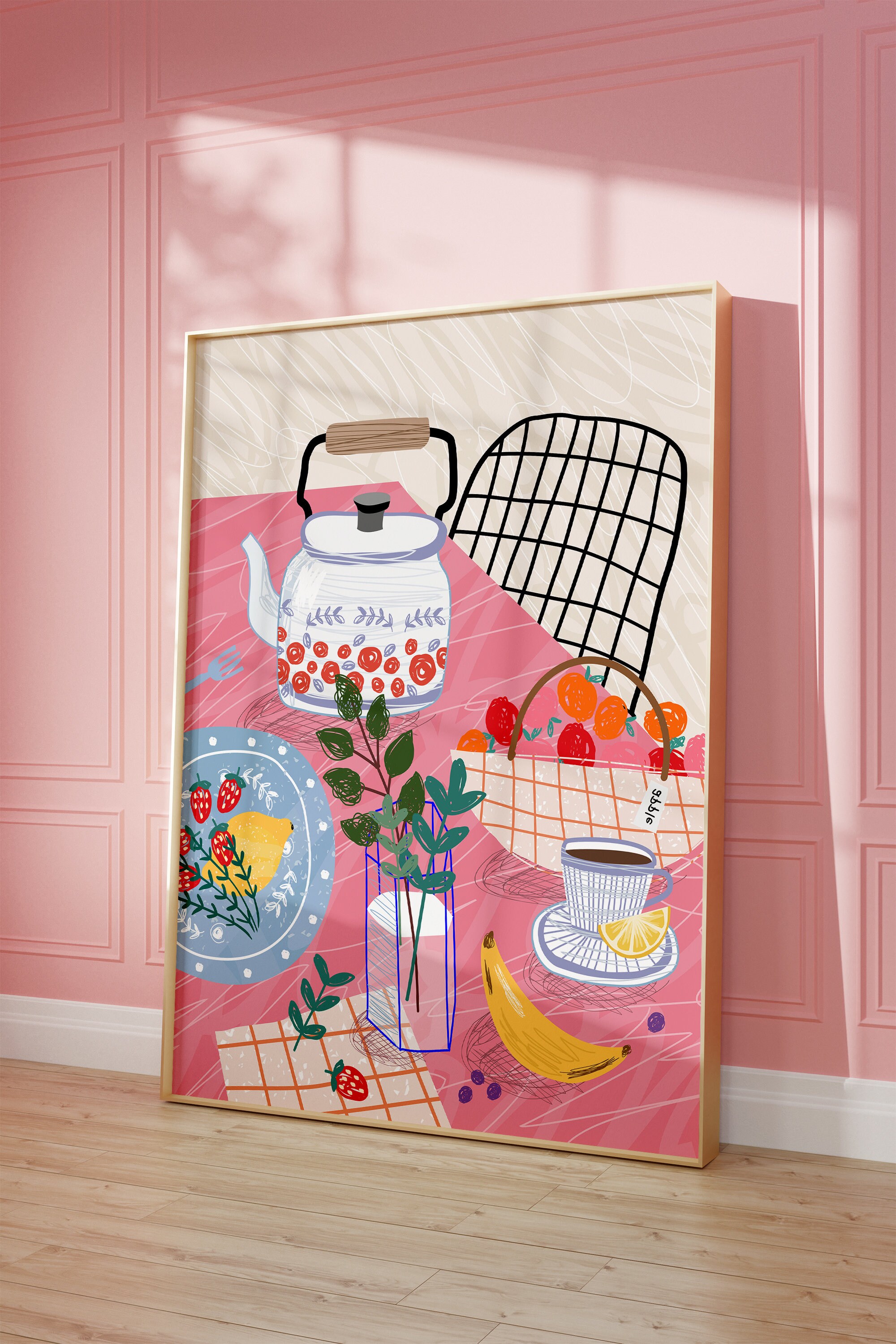 Dinner Table Food Poster, Vintage Food Print, Breakfast, Kitchen Decor ...