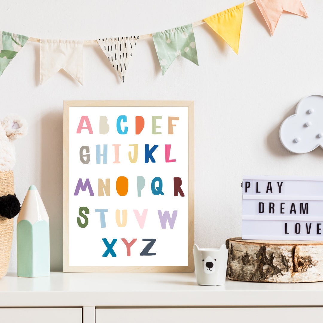 Rainbow Alphabet Print, Alphabet Art, Nursery Decor, Nursery Wall Art ...