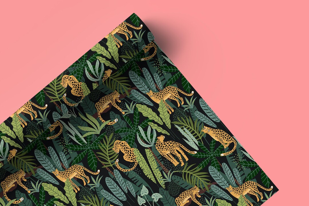 Leopard Cheetah Leaf Wrapping Paper, Holiday Gift Wrap, Leopard Gift ...