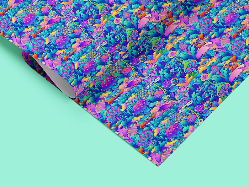 Psychedelic Trippy Mushroom Wrapping Paper, Holiday Gift Wrap, Trippy ...