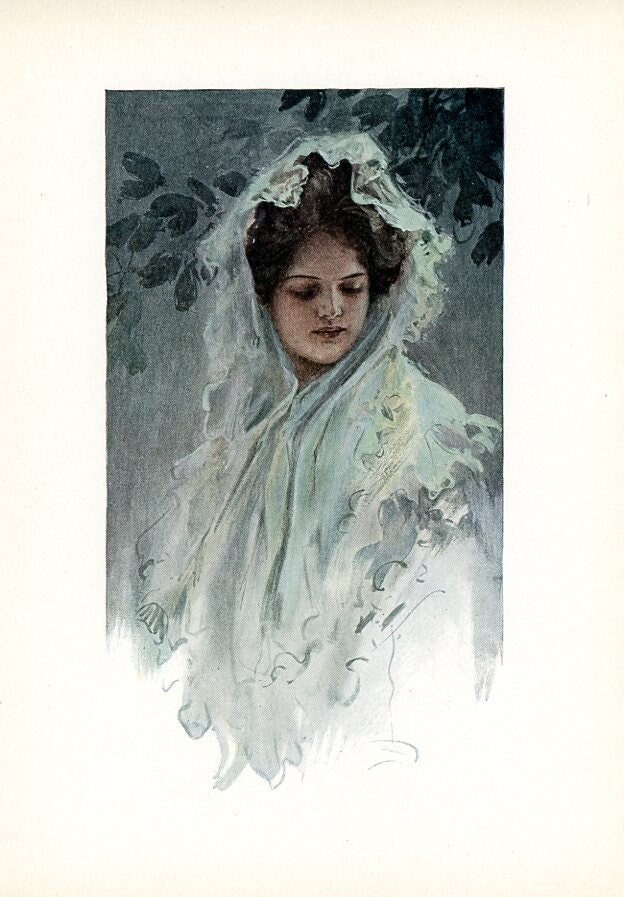 Antique Fashion Lithograph Print , 1909 Wedding Fashion, Victorian ...