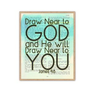 Draw Near to God - James 4:8 ART PRINT or CANVAS, Vintage Bible Page ...