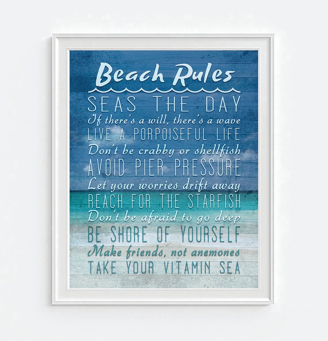 Beach Rules ART PRINT or CANVAS, Unframed, Ocean Sea Coastal Nautical ...