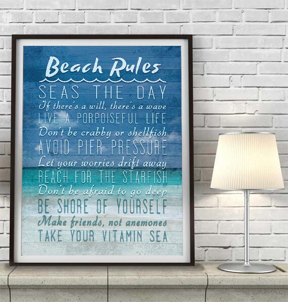 Beach Rules ART PRINT or CANVAS Unframed ocean sea coastal | Etsy