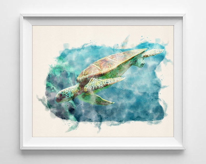 Sea Turtle Digital Sketch and Watercolor Reproduction Art - Etsy