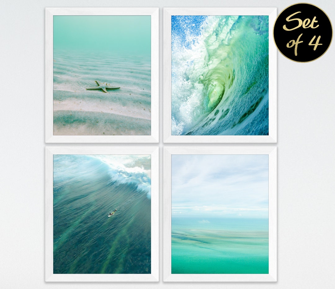 Teal Blue Green Ocean Series Themed Photography Prints, Set of 4 ...
