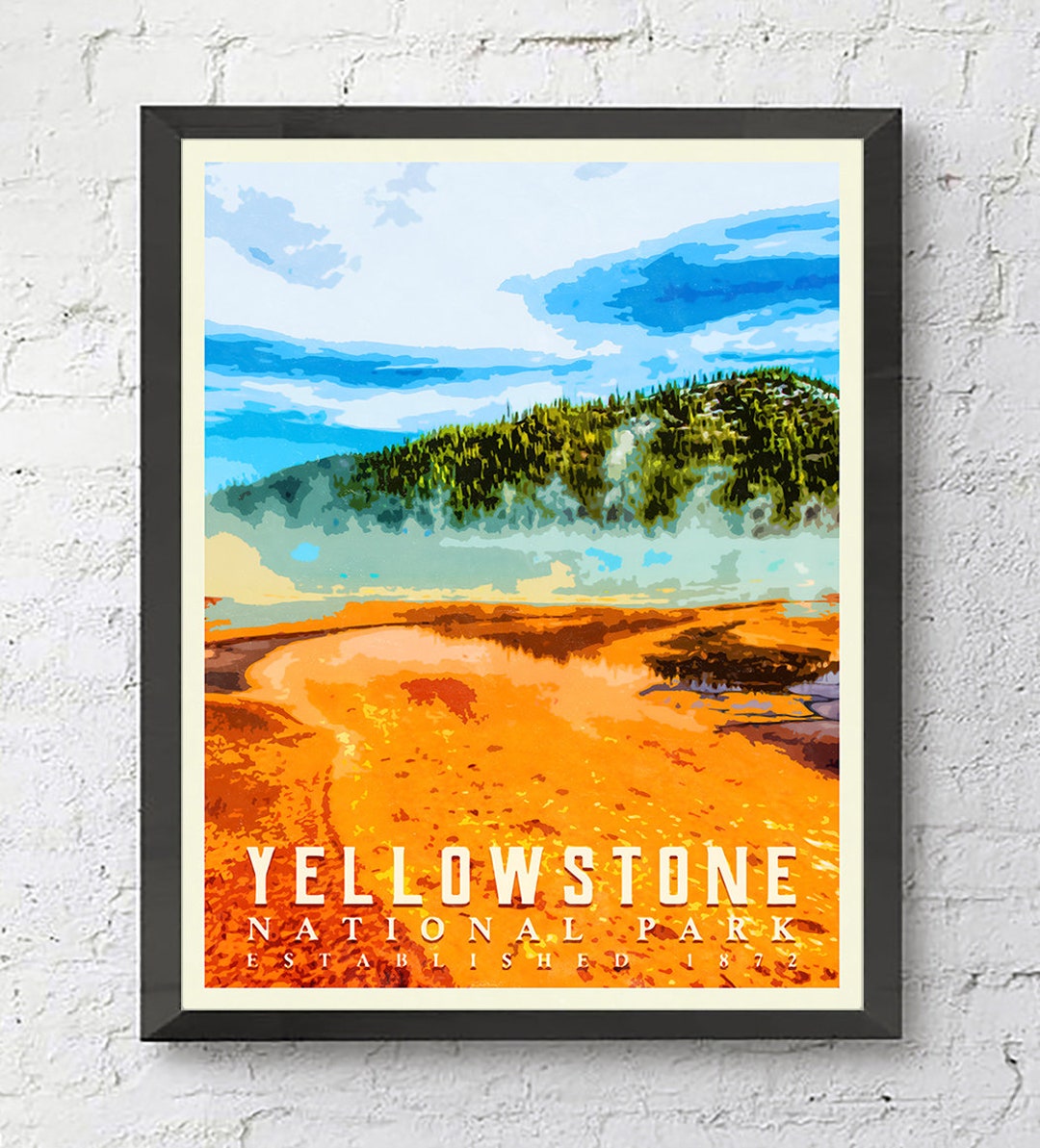 Yellowstone National Park Graphic Illustration Art Print or Canvas ...