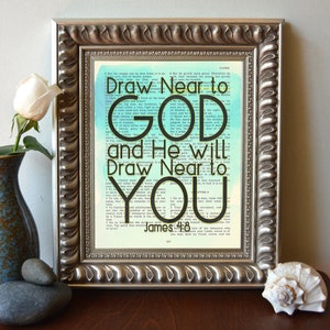 Draw Near to God - James 4:8 ART PRINT or CANVAS, Vintage Bible Page ...