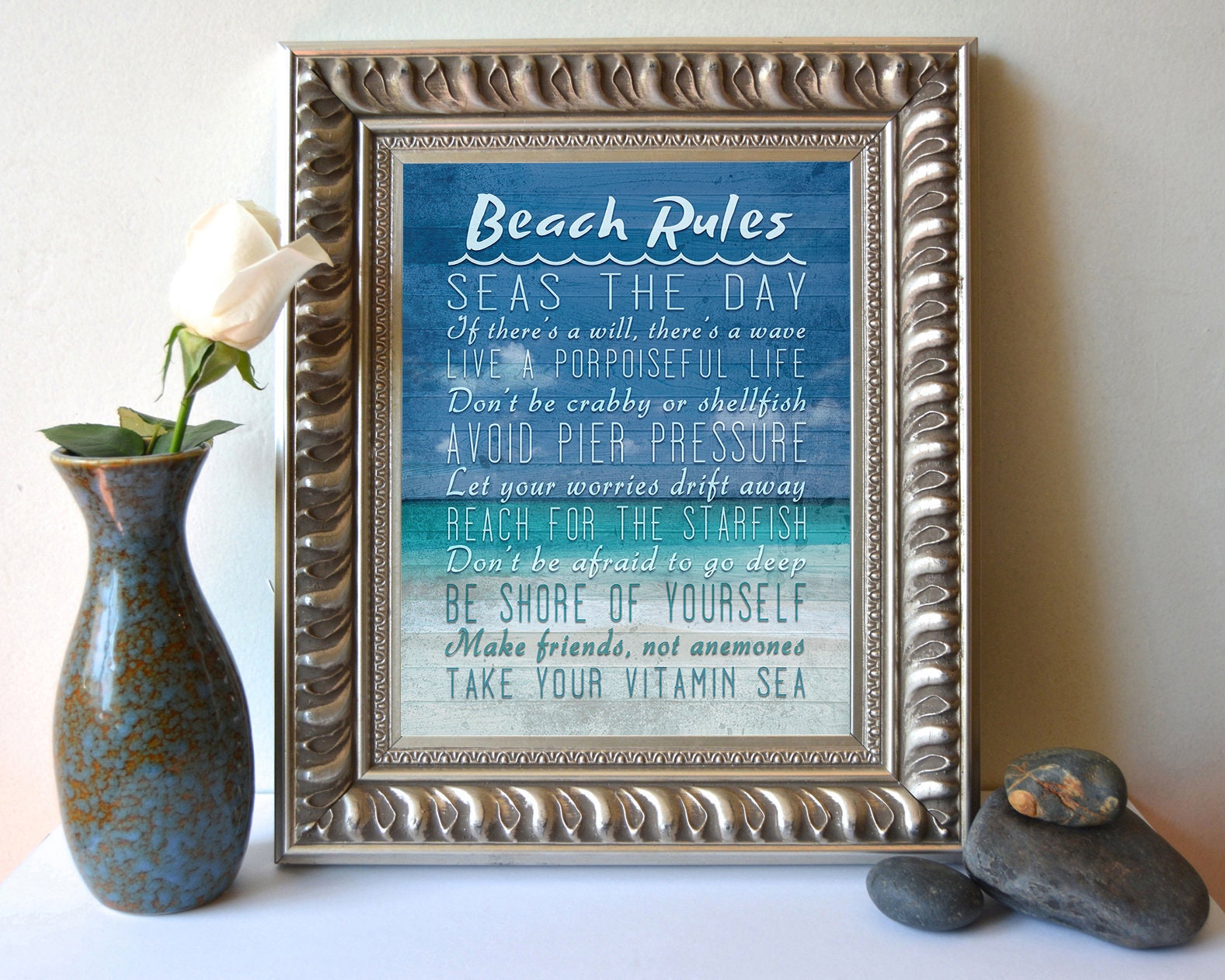 Beach Rules ART PRINT or CANVAS, Unframed, Ocean Sea Coastal Nautical ...