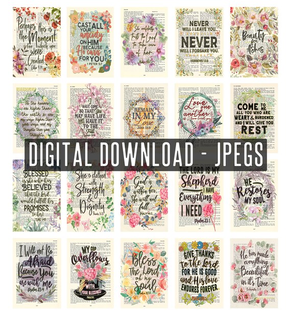 Digital Dowload 20 Jpegs Floral Bible Page Verse Collage Kit | Etsy