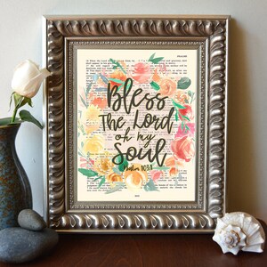 Vintage Bible Page Verse Scripture- Bless the Lord Oh My Soul - Psalm ...
