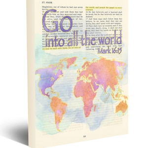 Vintage Bible Page Verse Scripture - Go Into All the World - Mark 16:15 ...