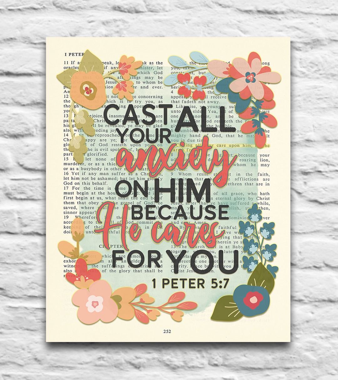 Cast Your Anxiety on Him - 1 Peter 5:7 - Vintage Bible Page Printable ...