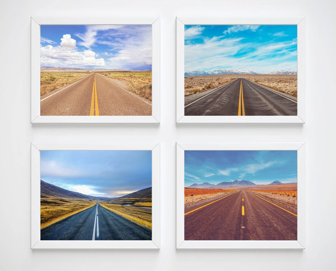 Vintage Road Photography Prints, Set of 4, UNFRAMED, Travel Adventure ...