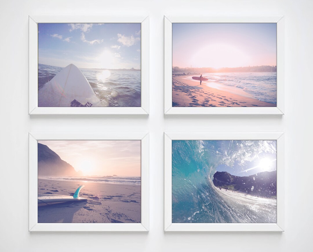 Surfing Photography Prints, Set of 4, UNFRAMED, Beach Art, Surfboard ...